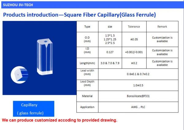 Central-core rectangular fiber glass capillary - 3V-TECH